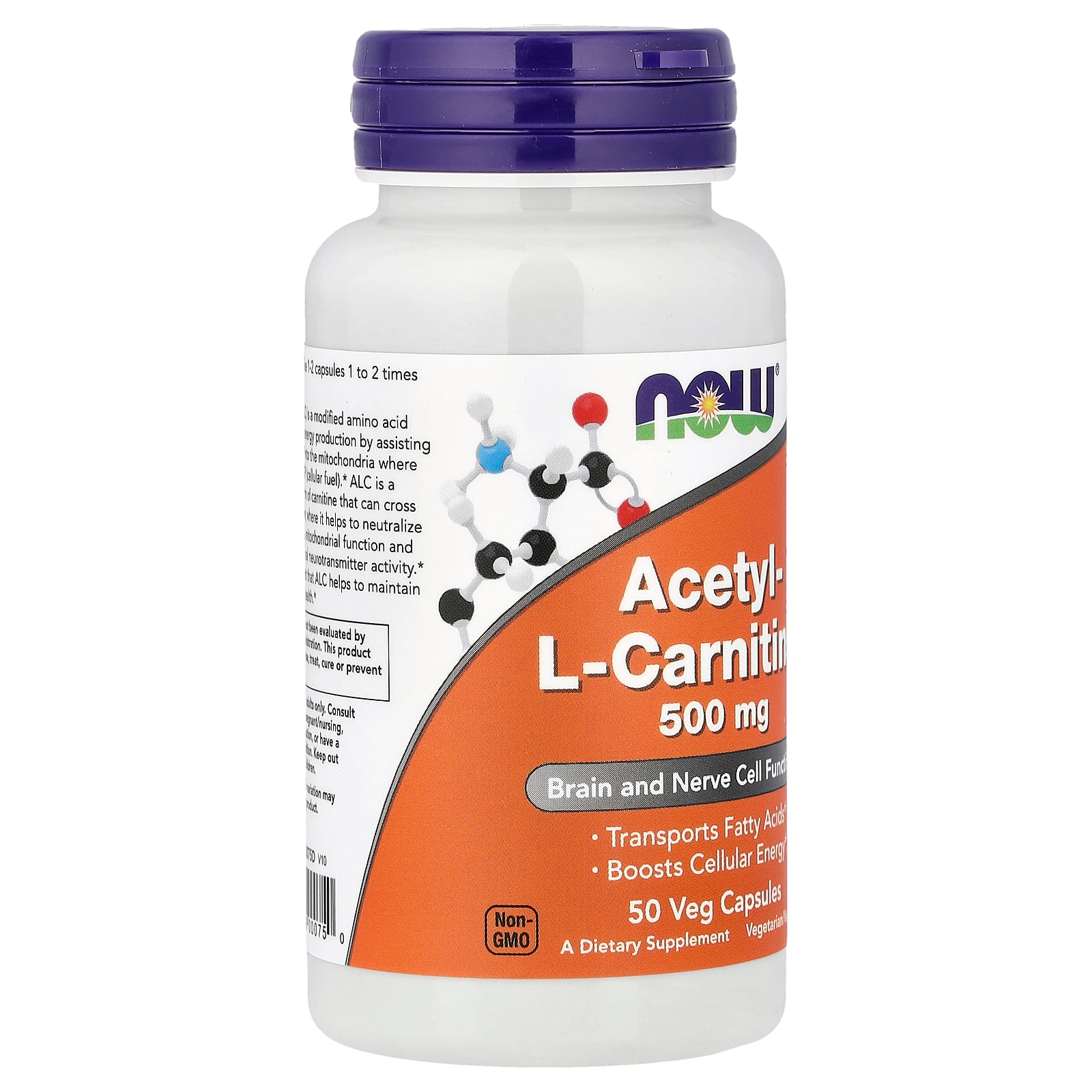 NOW, Acetyl-L-Carnitine, 50 Veg Capsules, 500 mg per Capsule - Walmart.com