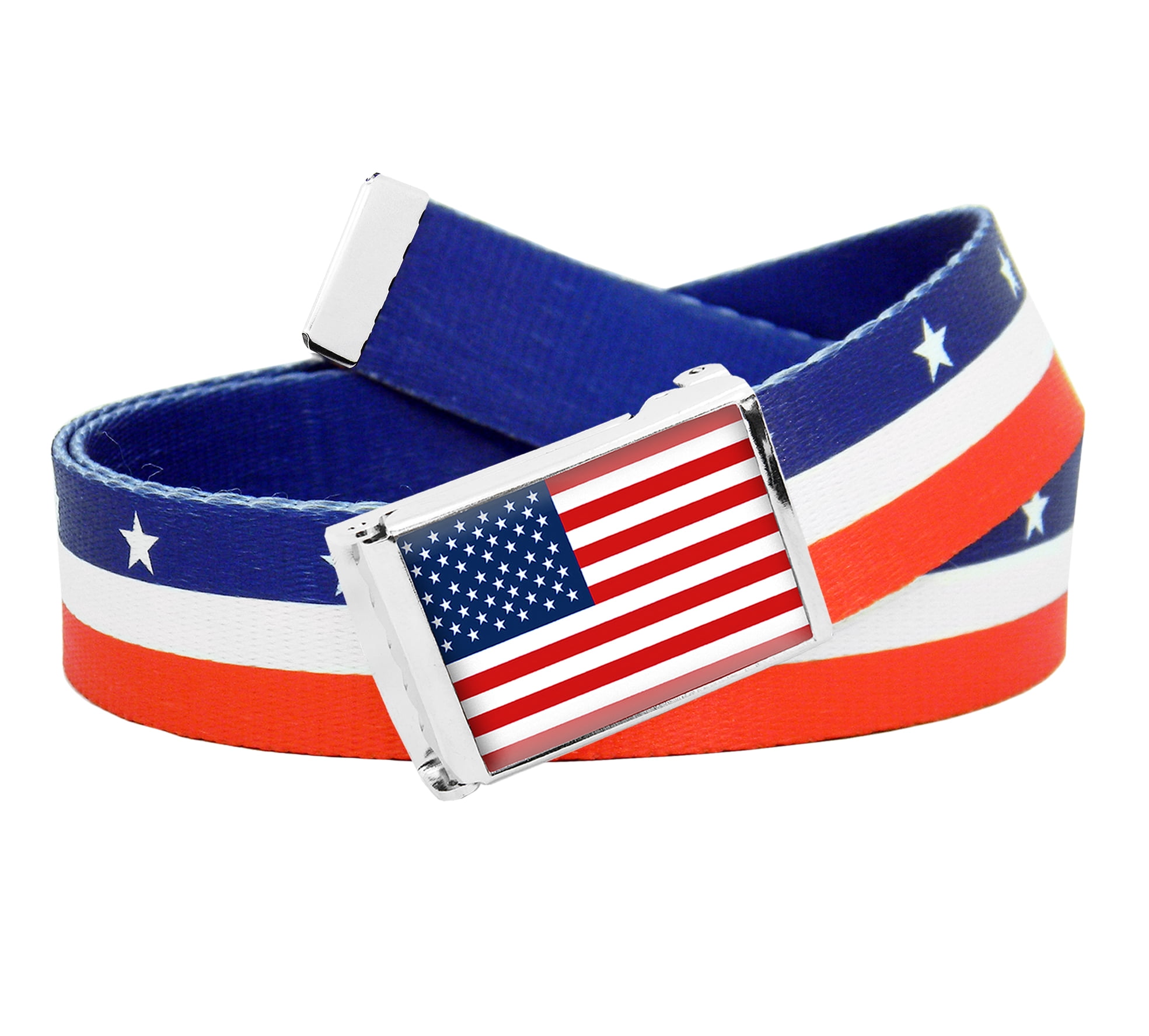 American Flag Flip Top Men's Belt Buckle with Canvas Web Belt Medium ...