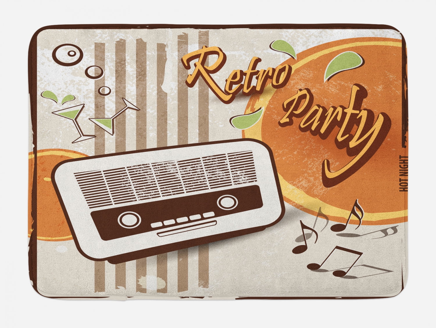 70s Party Bath Mat, Retro Party Themed Artwork Old Radio Cocktails ...