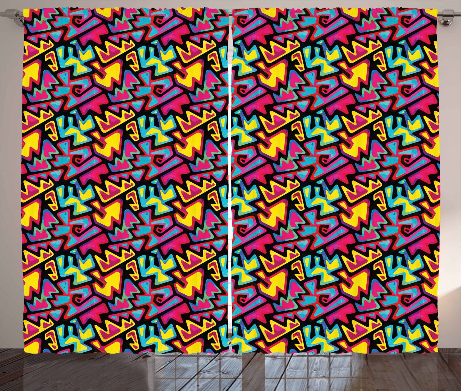 Psychedelic Curtains 2 Panels Set, Grunge Graffiti Inspired Pattern of ...