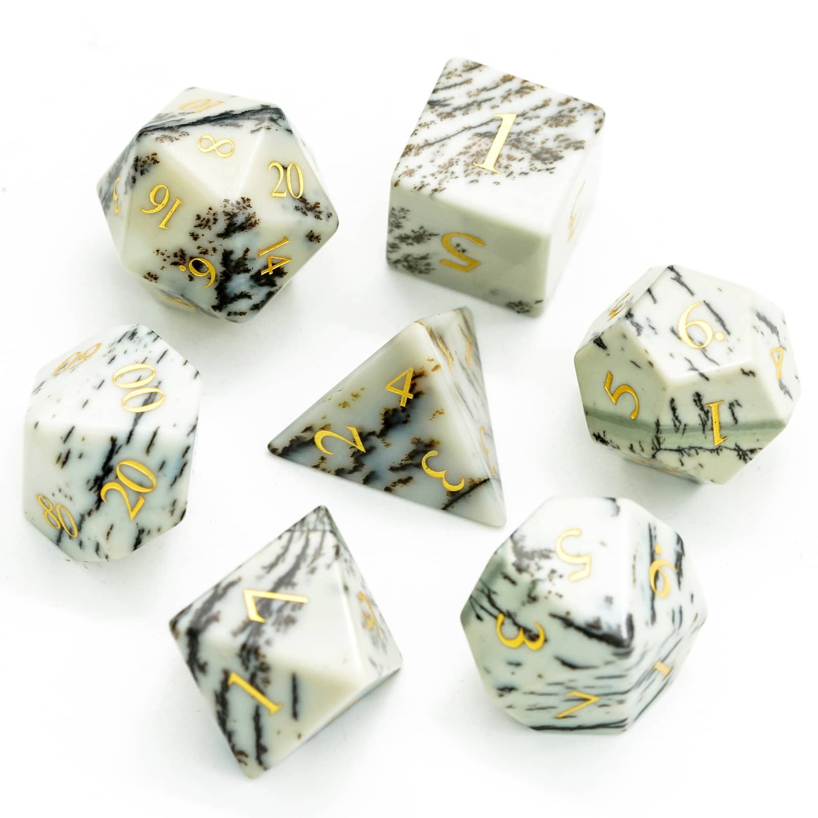 Cusdie Set of 7 Handmade Stone Dice, 16mm Polyhedral Stone D&D Dice Set ...