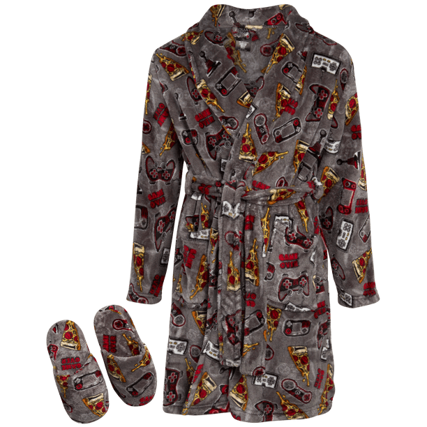Quad Seven Boys' Robe - Plush Flannel Fleece Robe with Fuzzy Slippers ...