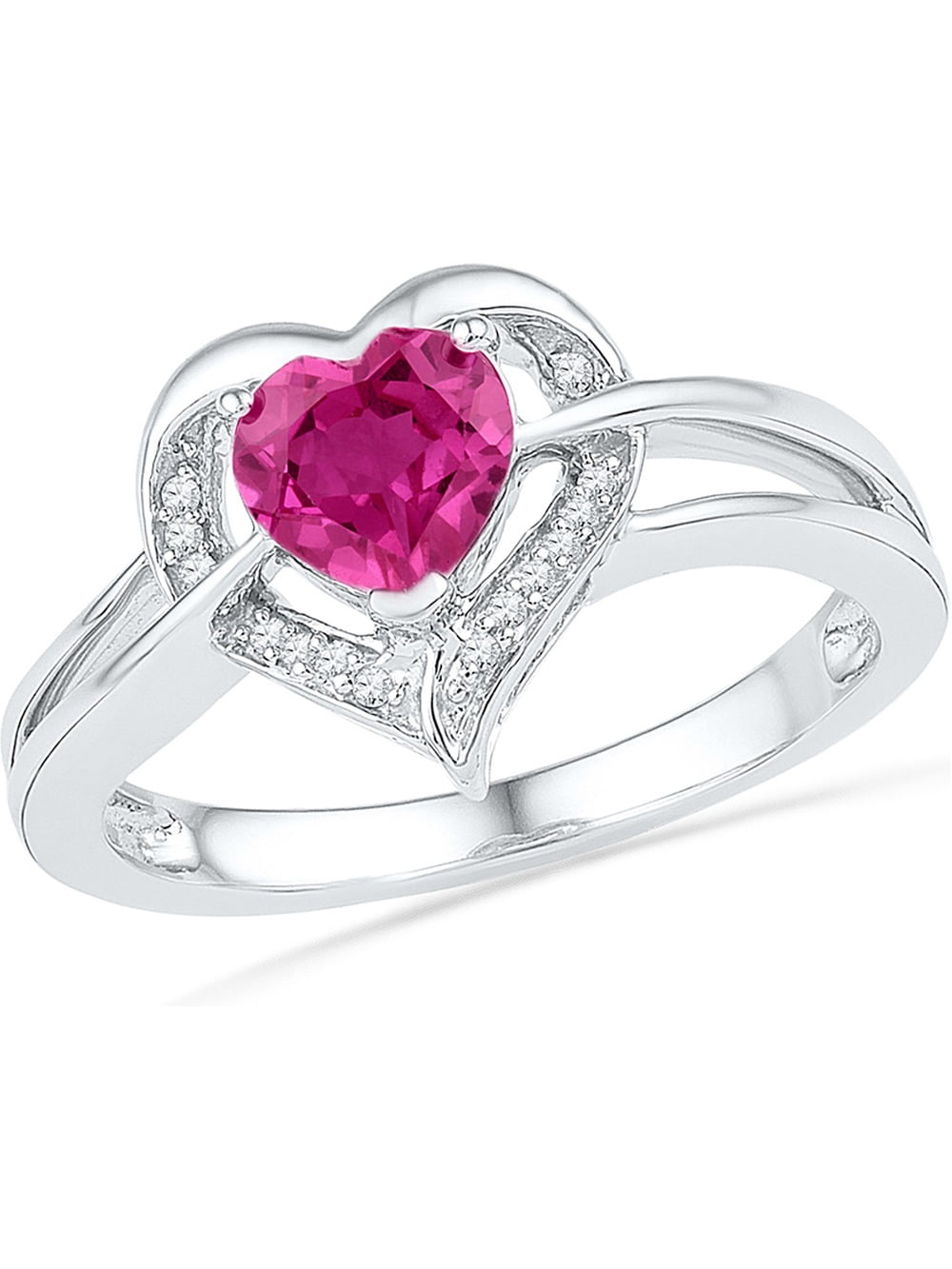 Lab Created Pink Sapphire 1.12 Carat (ctw) Heart Ring in Sterling Silver