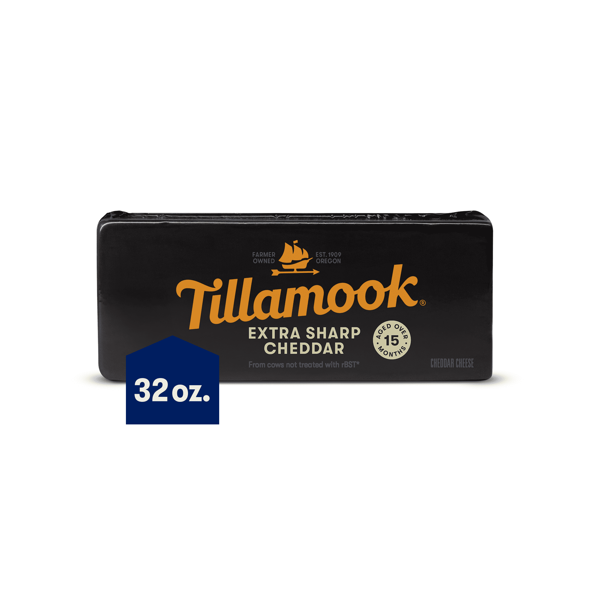 Tillamook Whole Extra Sharp Cheddar Cheese Block, 2 lb (Aged 15 Months ...