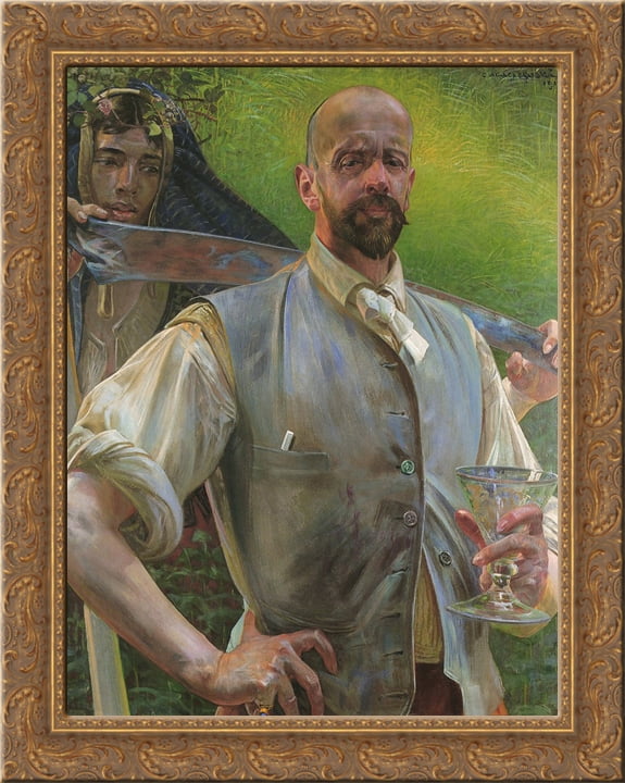 Self portrait with Death 20x24 Gold Ornate Wood Framed Canvas Art by ...