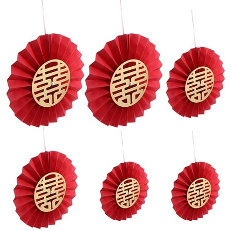 HTCM 6Pcs Chinese Paper Fan Xi Character Decorations Hanging Tissue ...
