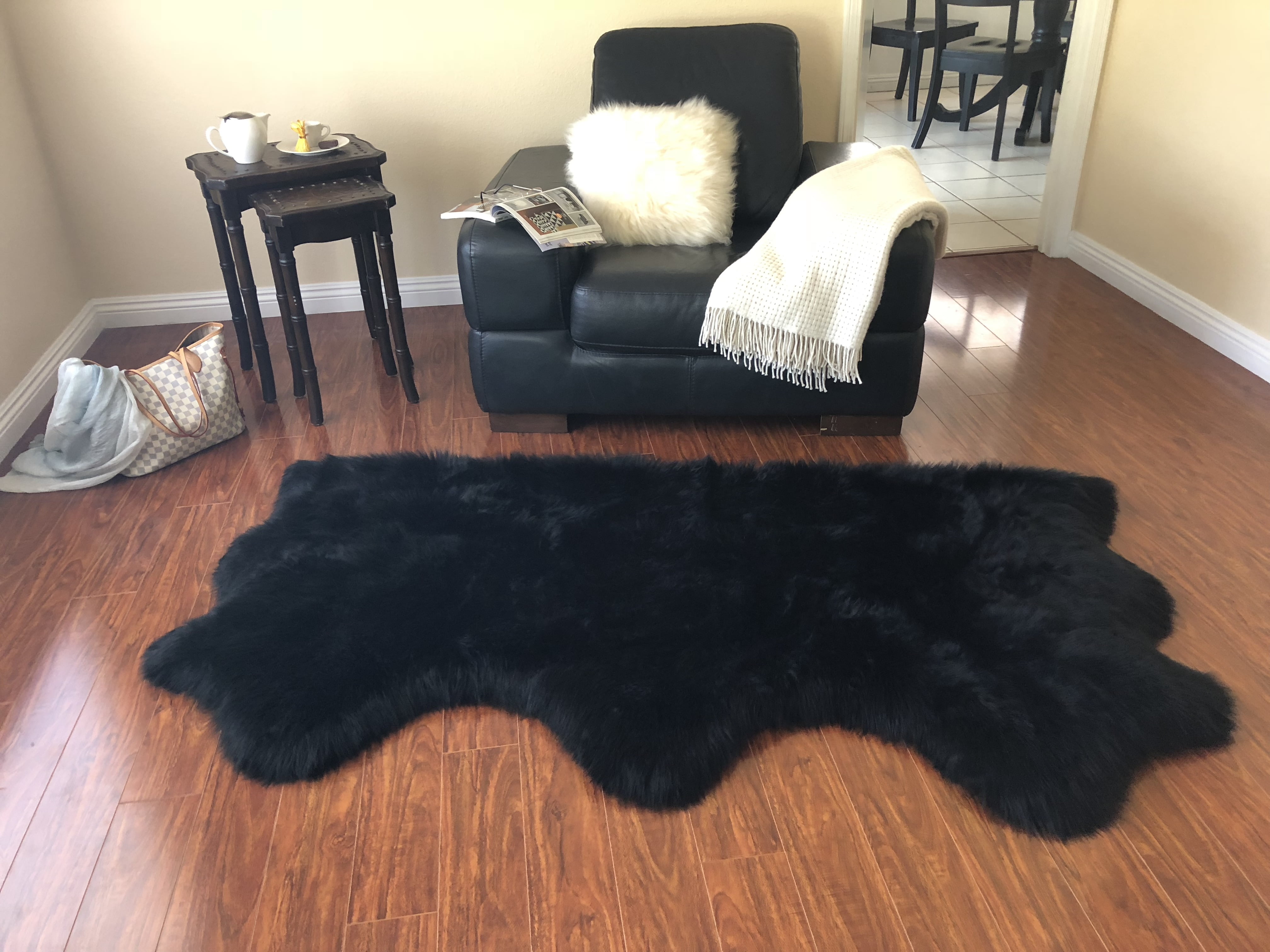 Soho Luxurious Faux Sheepskin Pelt Black Shag Area Rug or Runner ...