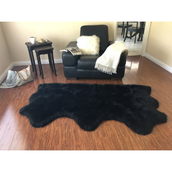 Soho Luxurious Faux Sheepskin Pelt Black Shag Area Rug or Runner ...