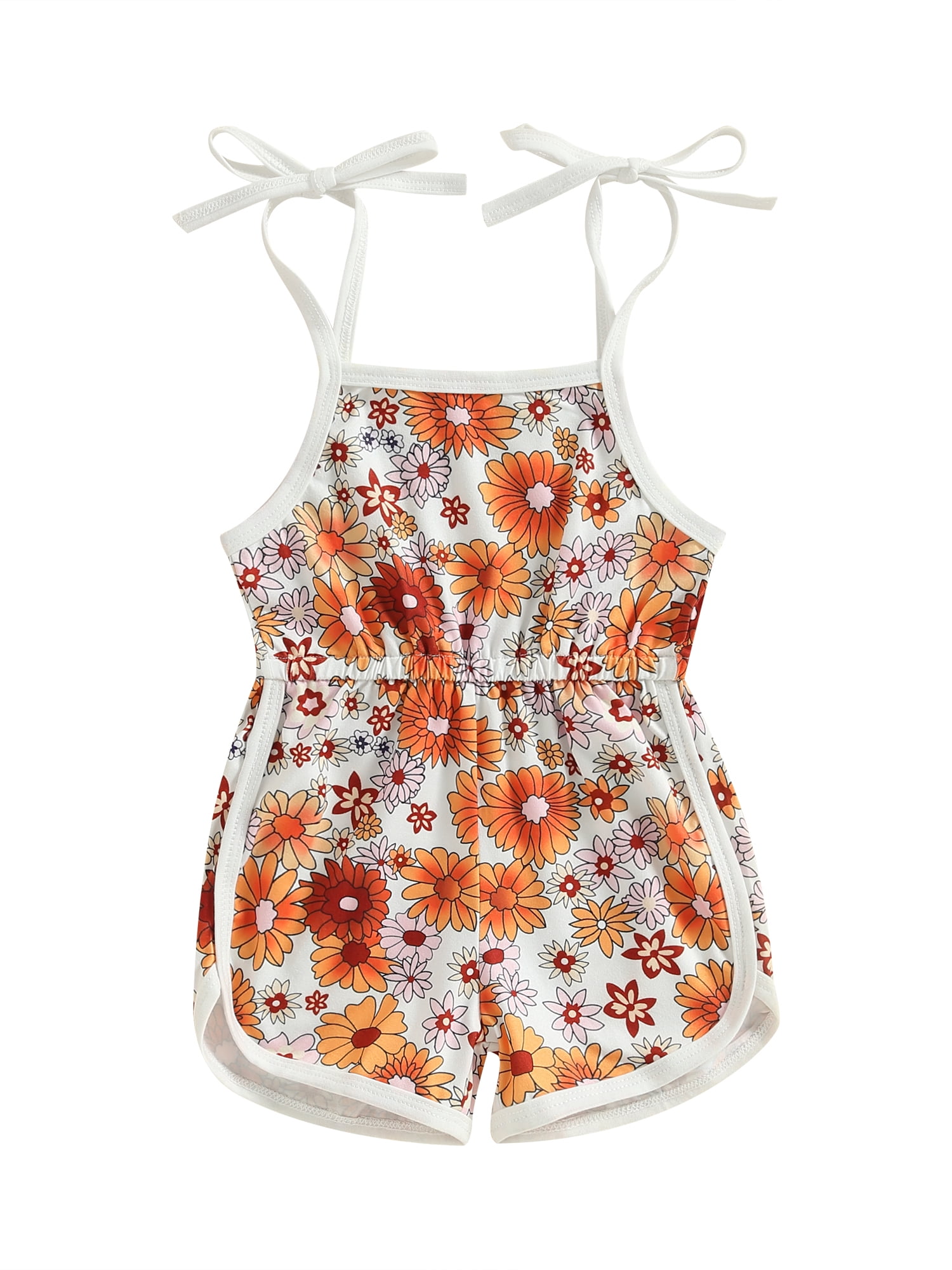 Shuttle tree Toddler Baby Girl Summer Clothes Jumpsuit Flower Sleeveless Sling Tie-Up Shorts ...