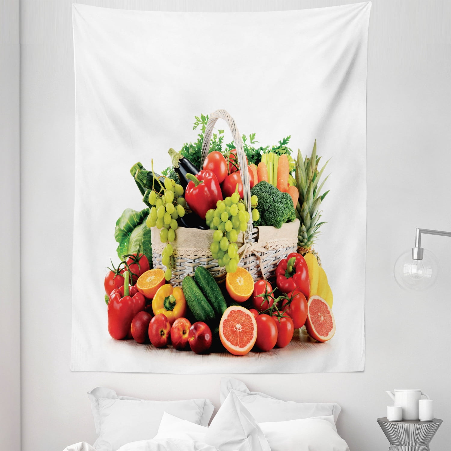 Food Tapestry, Colorful Veggies and Fruits in a Country Style Basket ...