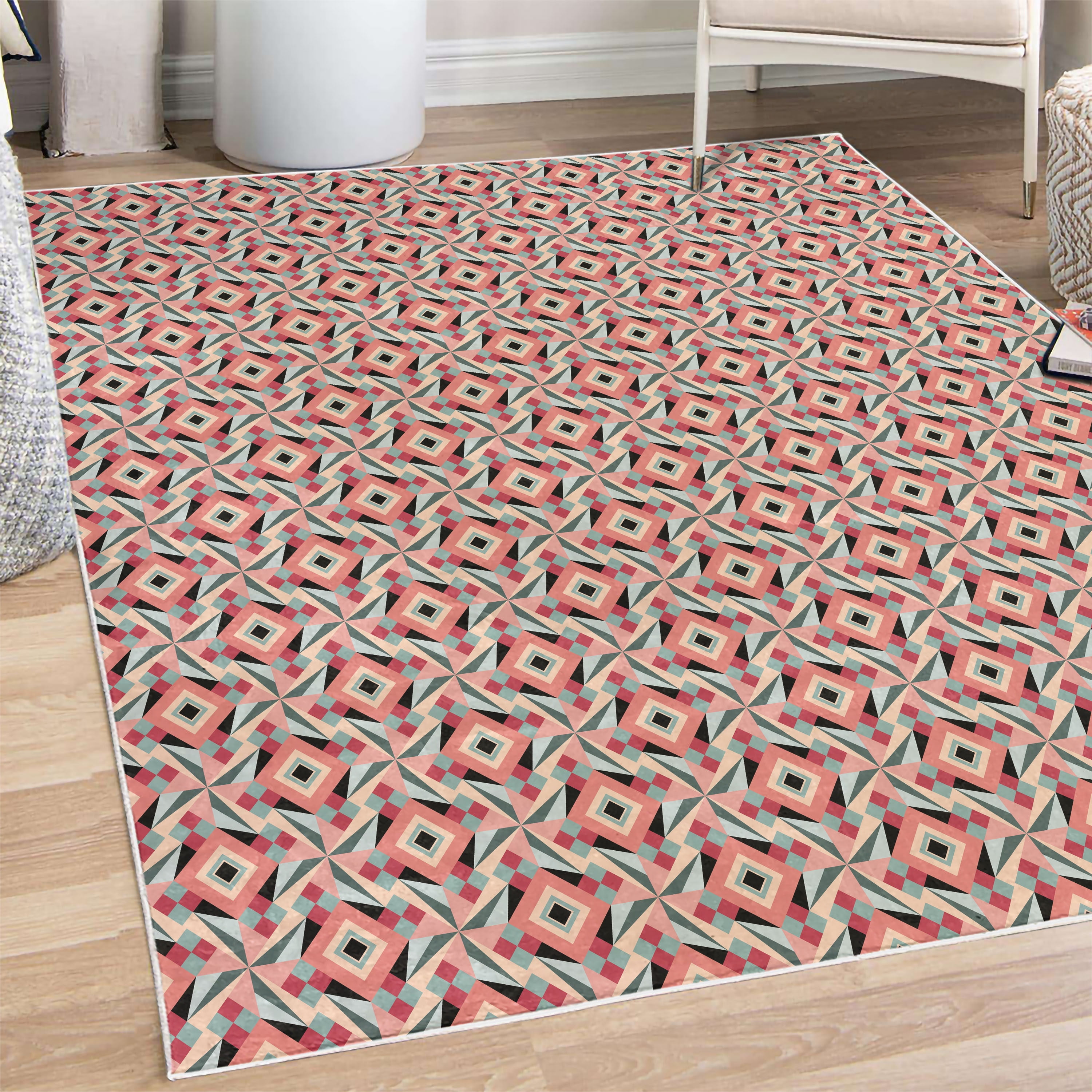 Modern Decorative Rug, Retro 60s 70s Vintage Geometrical Rounds ...