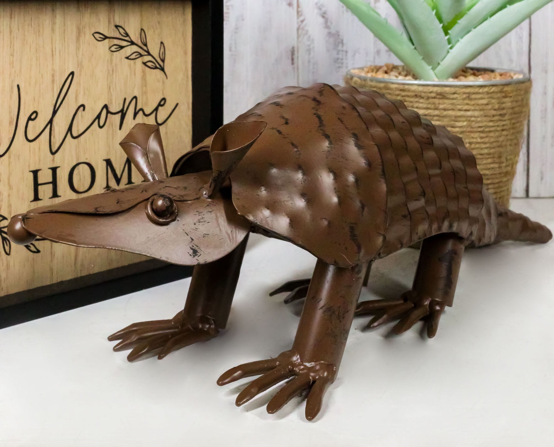 Western Rustic Forest Hand Sculpted Metal Springy Armadillo Statue 15.5 ...