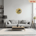 A 10-inch 2D flat wooden round wall clock, themed "Yellow dandelions ...