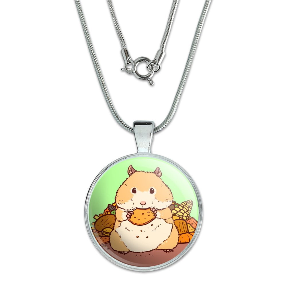 Hamster Eating Stash of Food 1" Pendant with Sterling Silver Plated ...