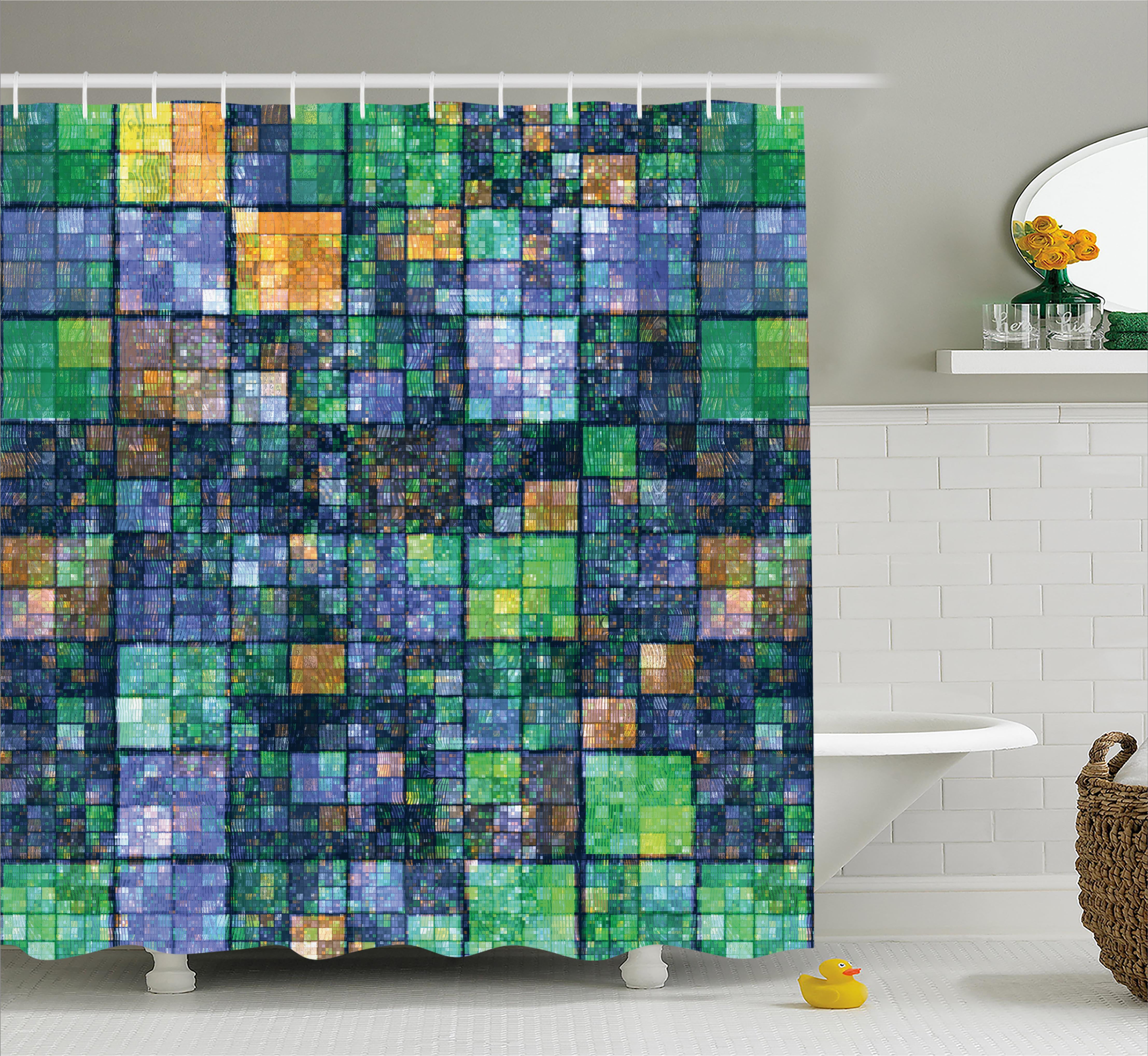 Modern Shower Curtain Mosaic Geometric Design With Rainbow Colors