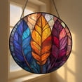 Colorful Feather Design Stained Glass Round Suncatcher – Boho Window ...