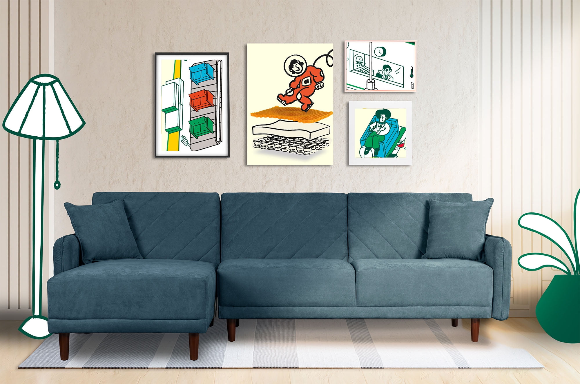 Sala Modular Sofá Cama Reversible De Velvet Olivo Beehive Memory Foam ...