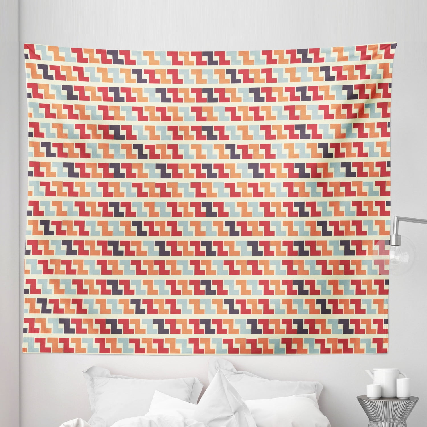 Colorful Tapestry, Retro Geometric Shaped Composition with Horizontal ...