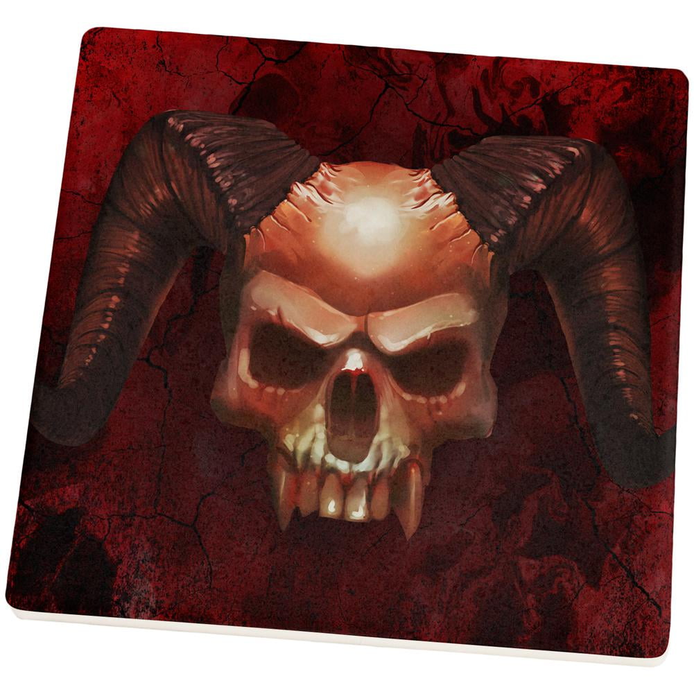 Halloween Horned Demon Skull From Hell Square Sandstone Coaster ...