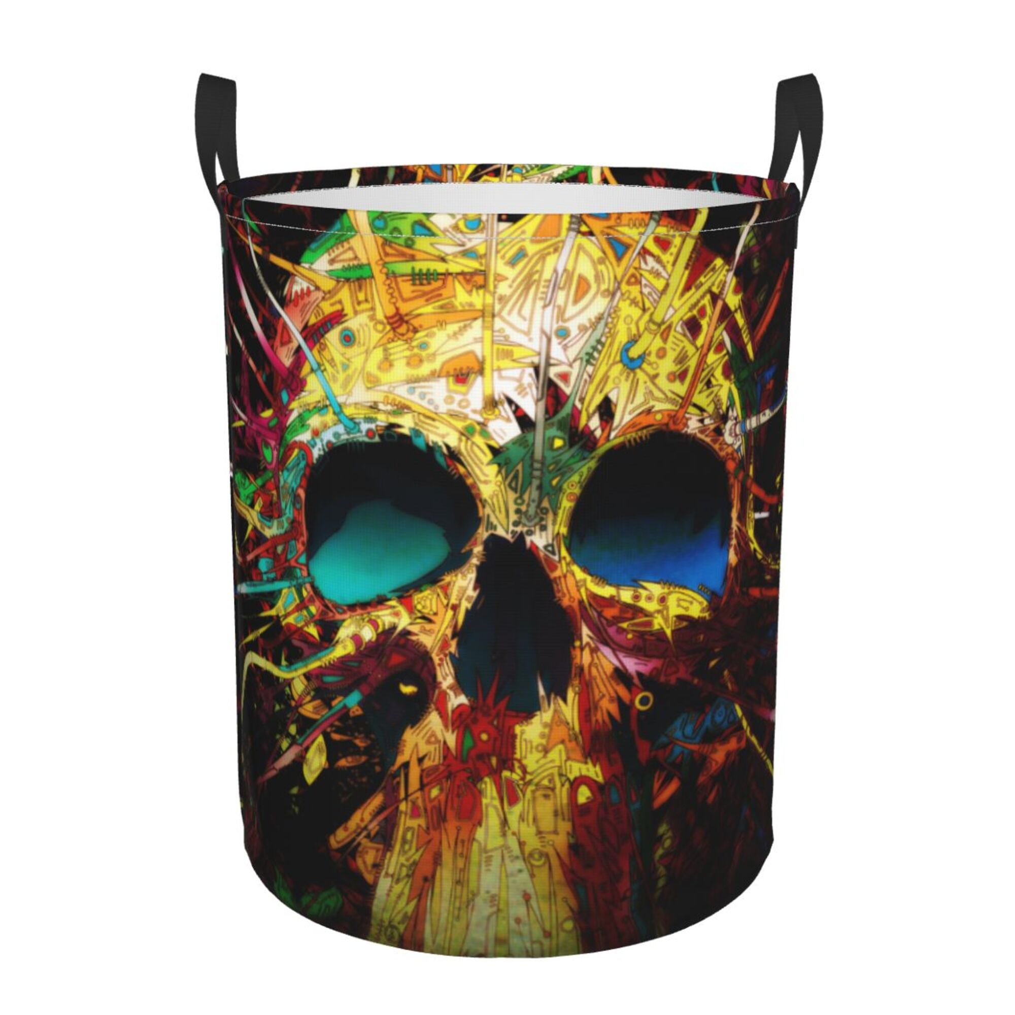 XMXY Round Laundry Basket Organizer, Psychedelic Colorful Skull ...