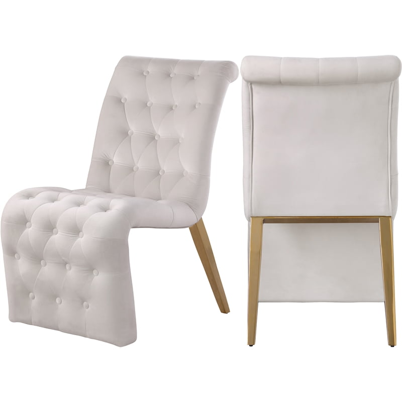 Meridian Furniture Curve Cream Velvet Dining Chair (Set of 2) - Walmart.com