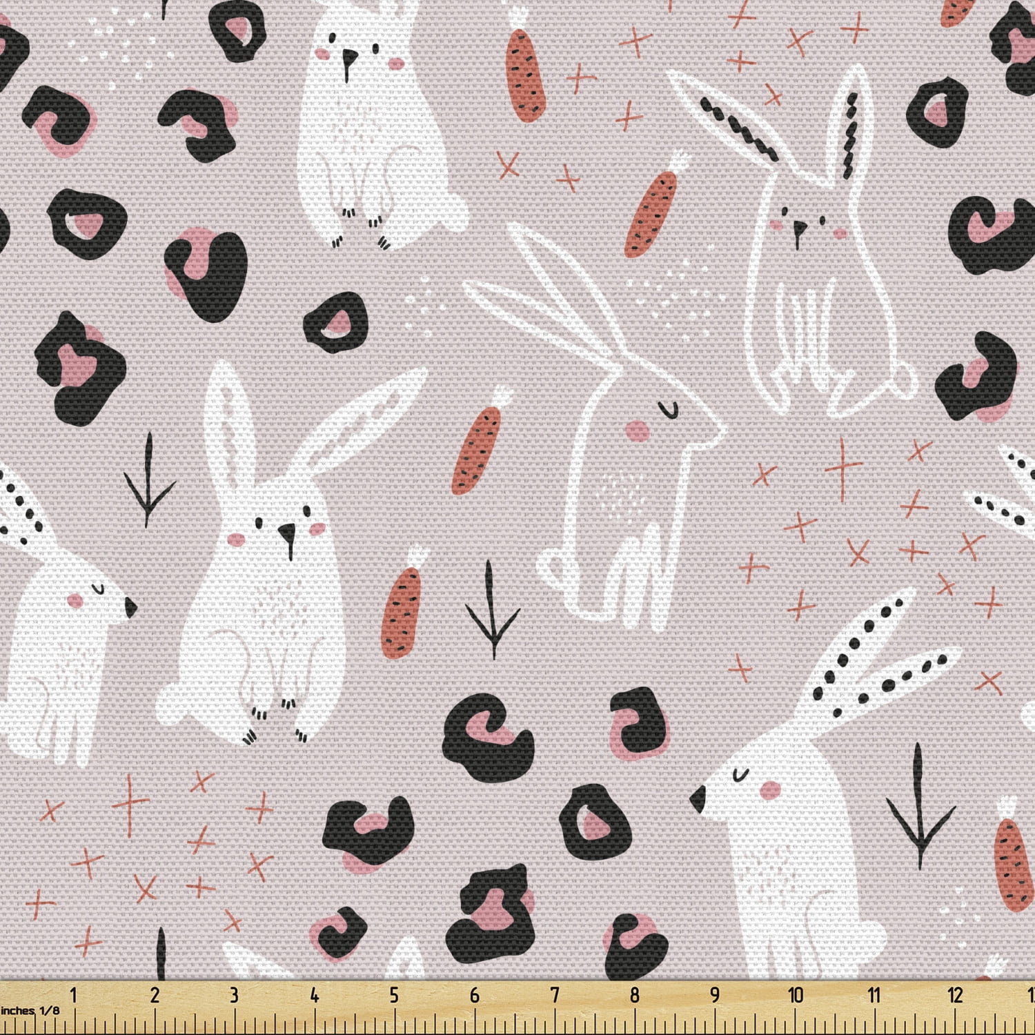 Rabbit Fabric by The Yard, Rhythmic Hand Drawn Like Bunnies Sketch Leo ...