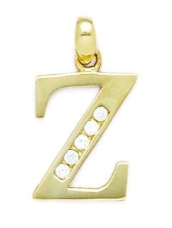 JewelryWeb - 14k Yellow Gold Cubic Zirconia Large Initial Z Pendant ...