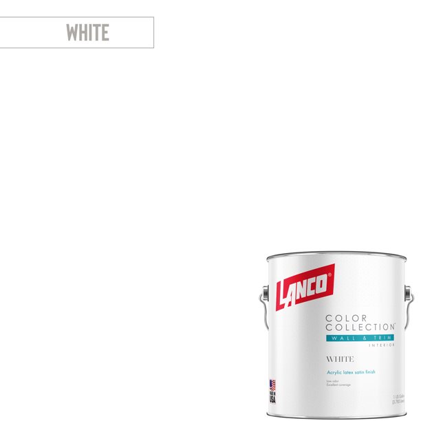Lanco Color Collection Satin Interior Wall & Trim Paint, White, 1gallon ...
