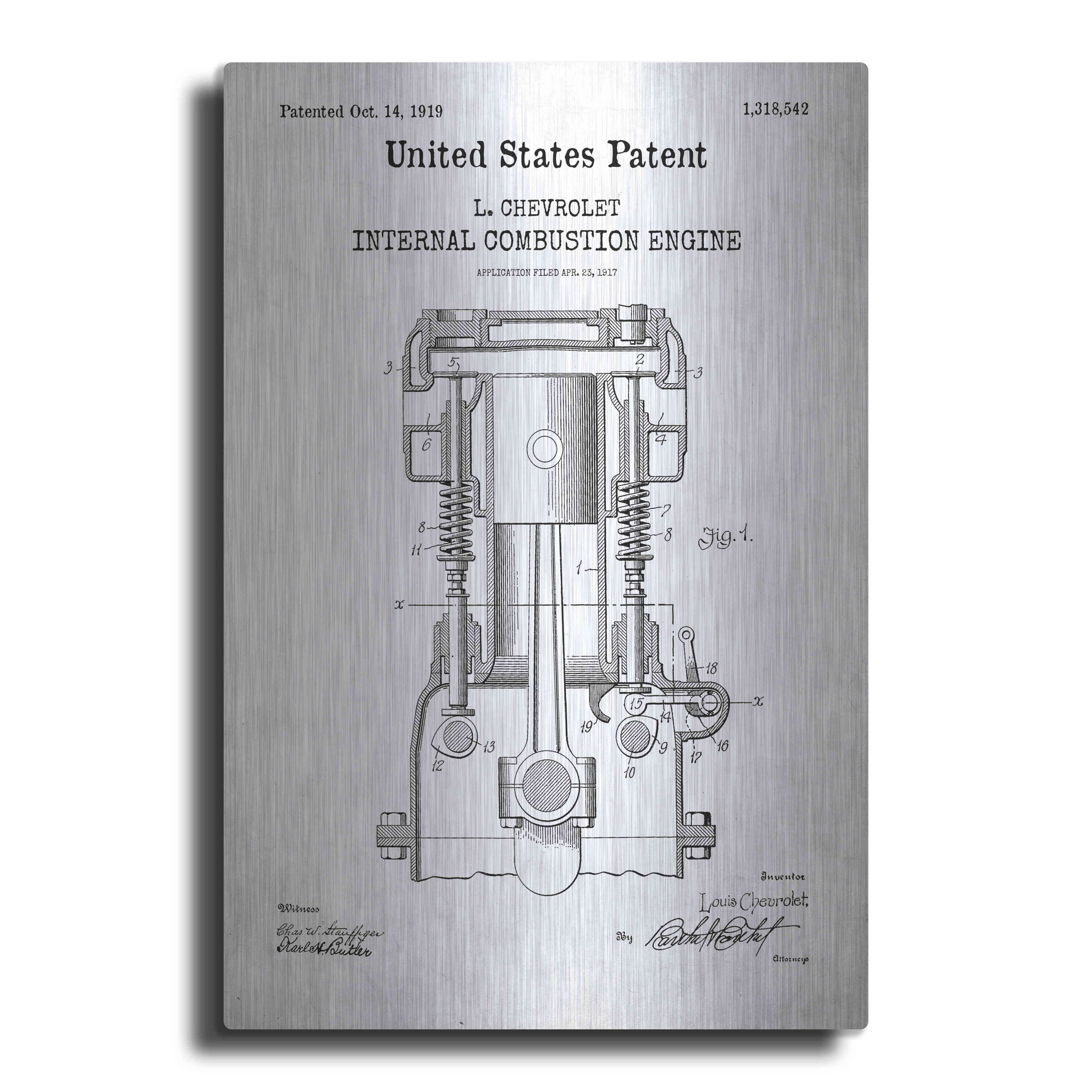Luxe Metal Art 'Combustion Engine Blueprint Patent White' Acrylic Glass ...
