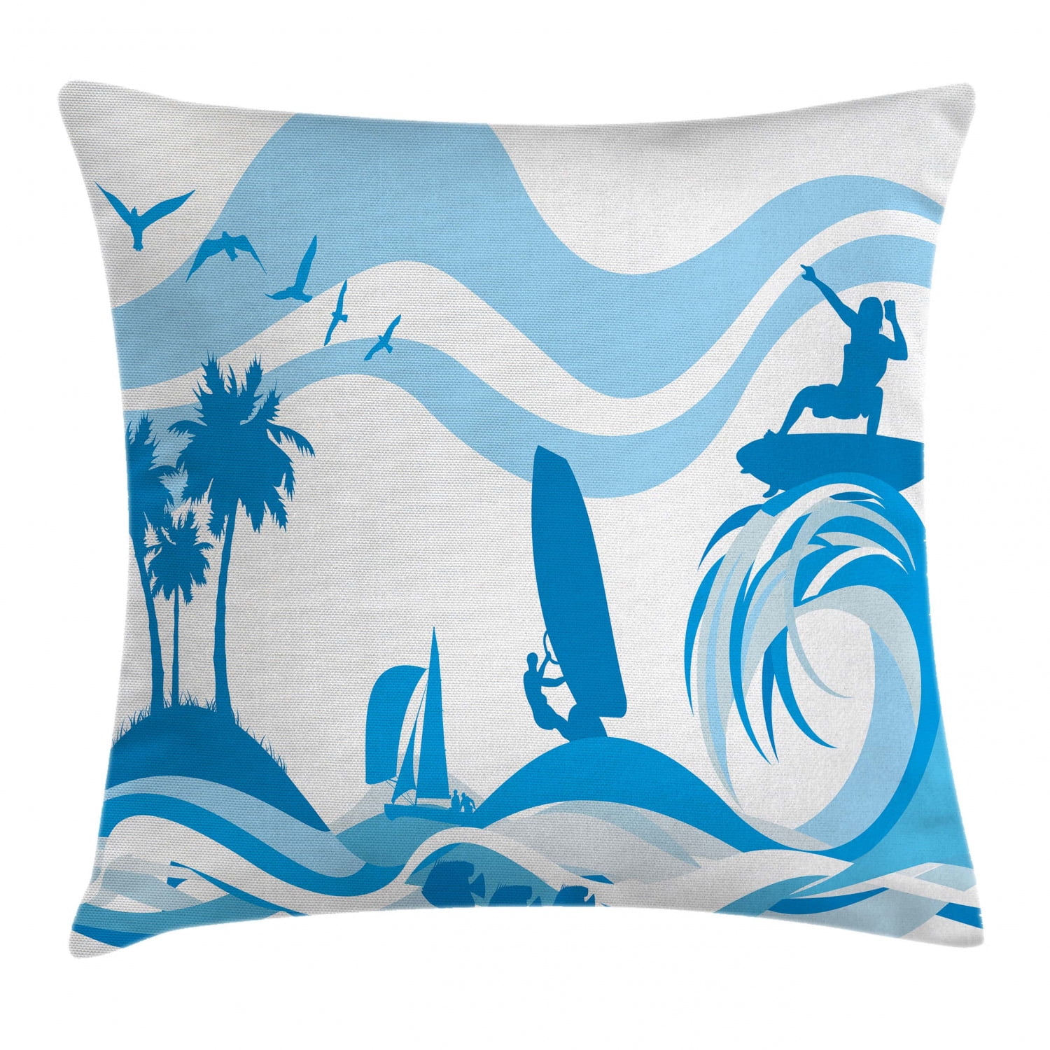 Aquatic Throw Pillow Cushion Cover, Surfer on Waves Water Sports ...