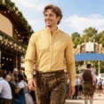 AJGRHE Classic Plaid Mandarin Collar Mens Shirt, Wheat Embroidery Long ...