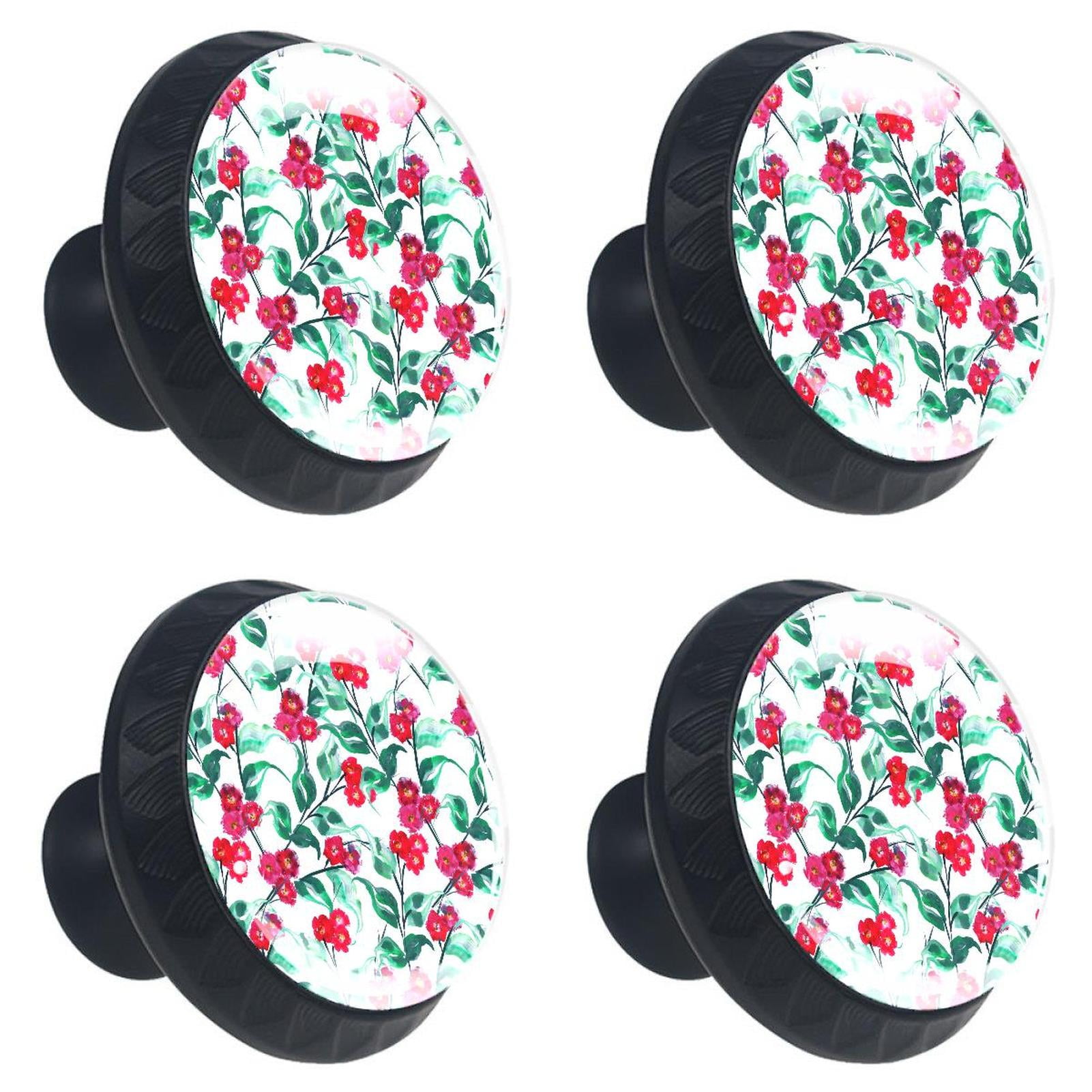4 Pcs Little Red Flowers Knobs for Kitchen Cabinet Cupboard Dresser Bookcase Drawer Pulls ...