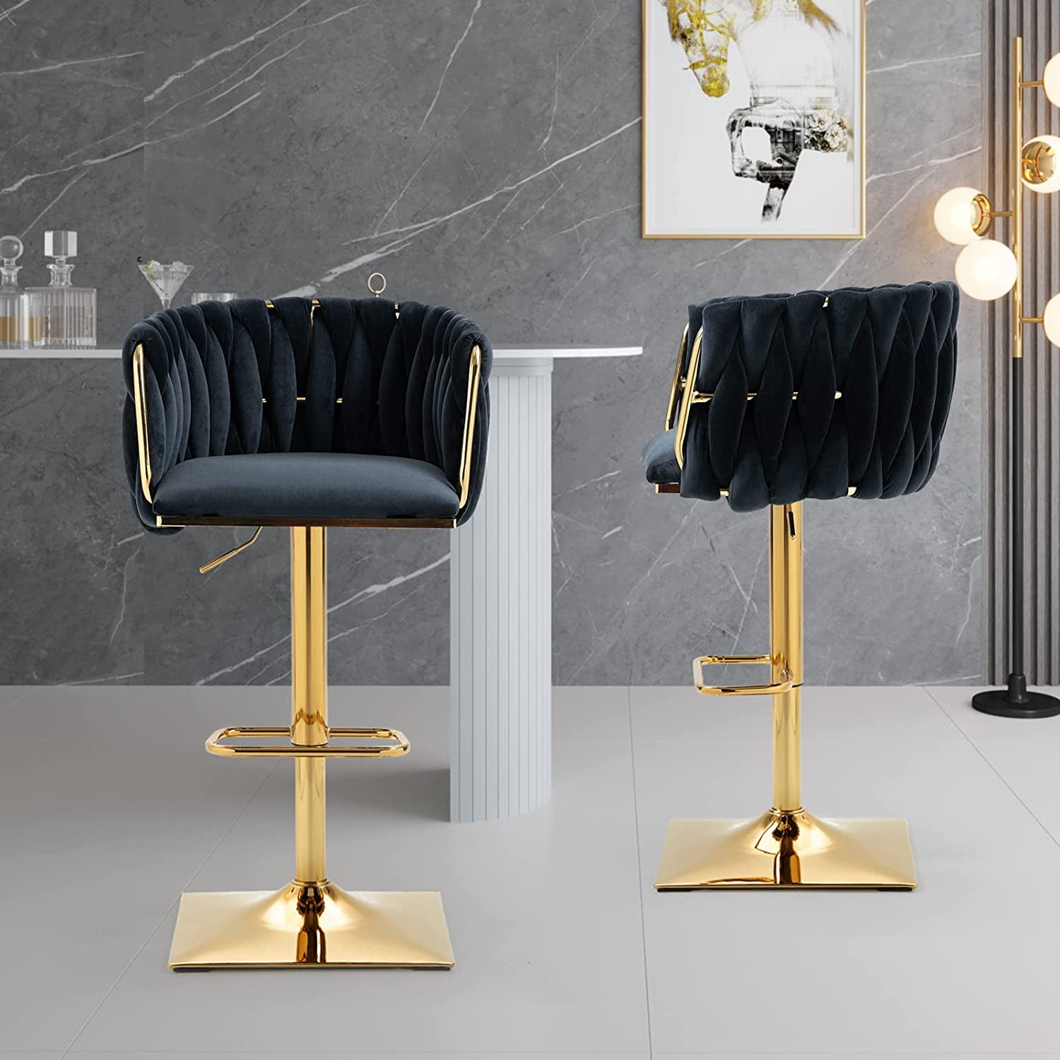 Tabaray Black Bar Stools Set of 2,Counter Height Stools with Gold ...