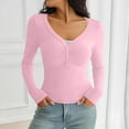 ABCDE Solid Color Long Sleeve Shirts for Women Henley V Neck Button ...