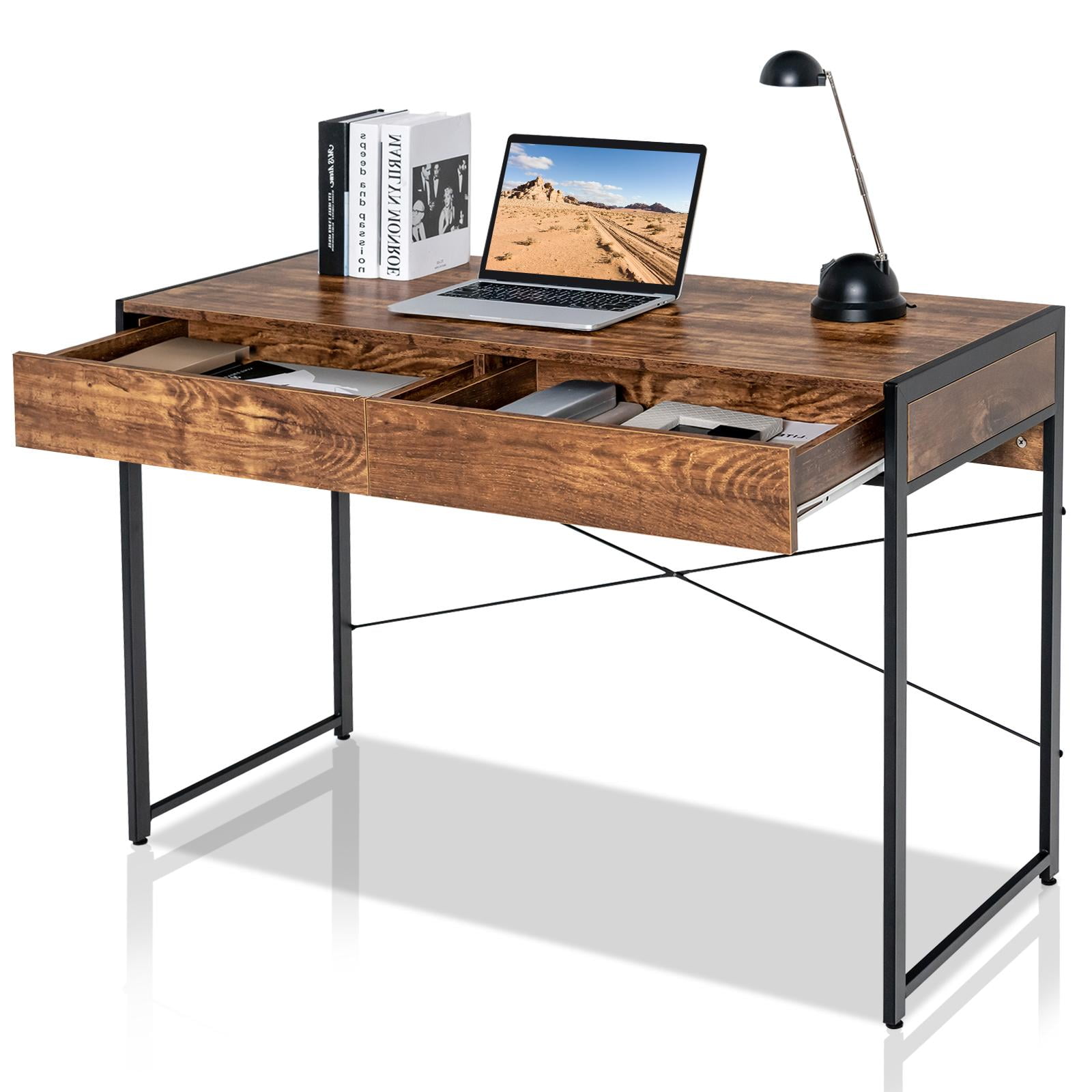 Giantex Computer Desk w/Drawers, Industrial Study Writing Desk for Home ...