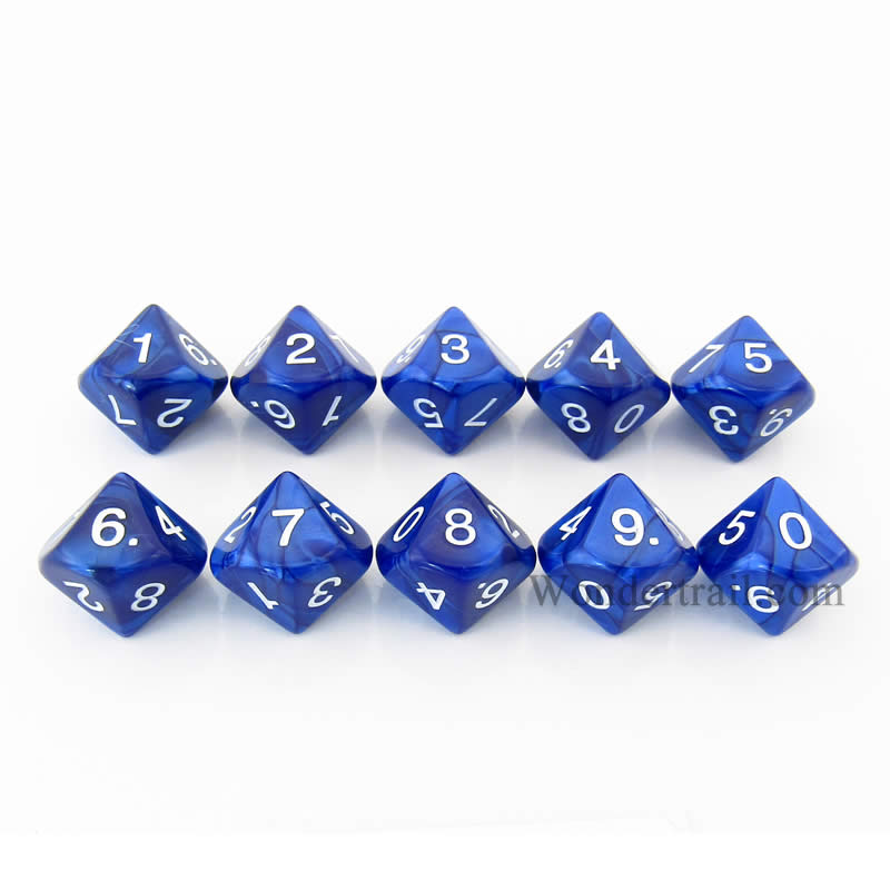 Navy Pearlized Dice with White Numbers D10 16mm (5/8in) Pack of 10 ...
