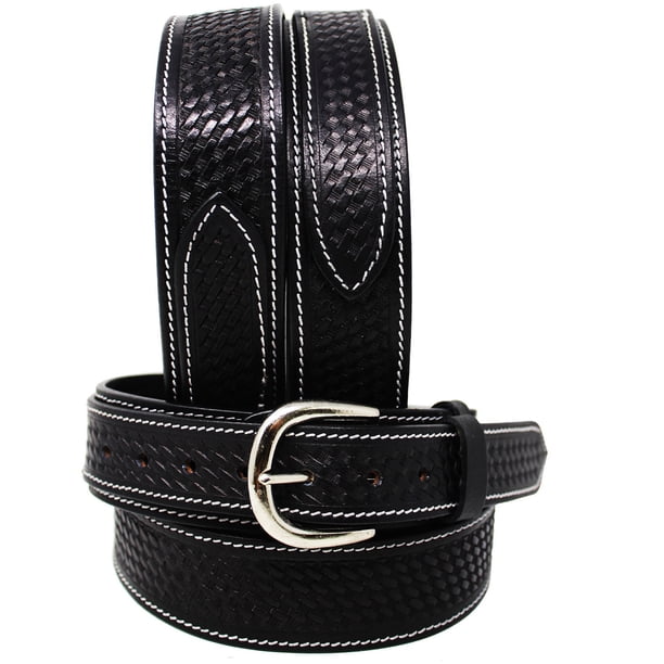 51-52 Men's 1-1/2" Wide Black Leather Basket Weave Tooled Ranger Belt ...