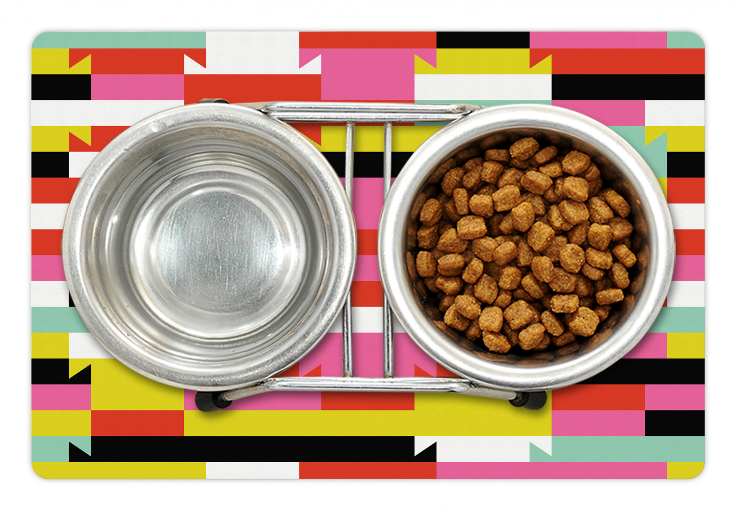 Colorful Pet Mat for Food and Water, Geometric Bold Blocks with Lines ...