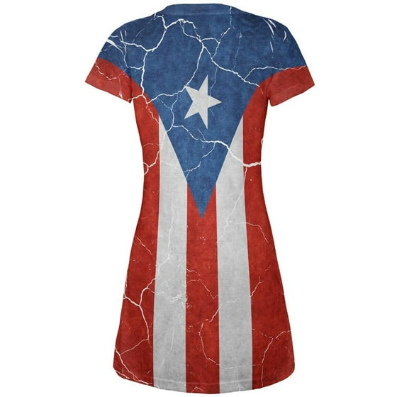 Old Glory - Distressed Puerto Rican Flag Juniors V-Neck Beach Cover-Up ...
