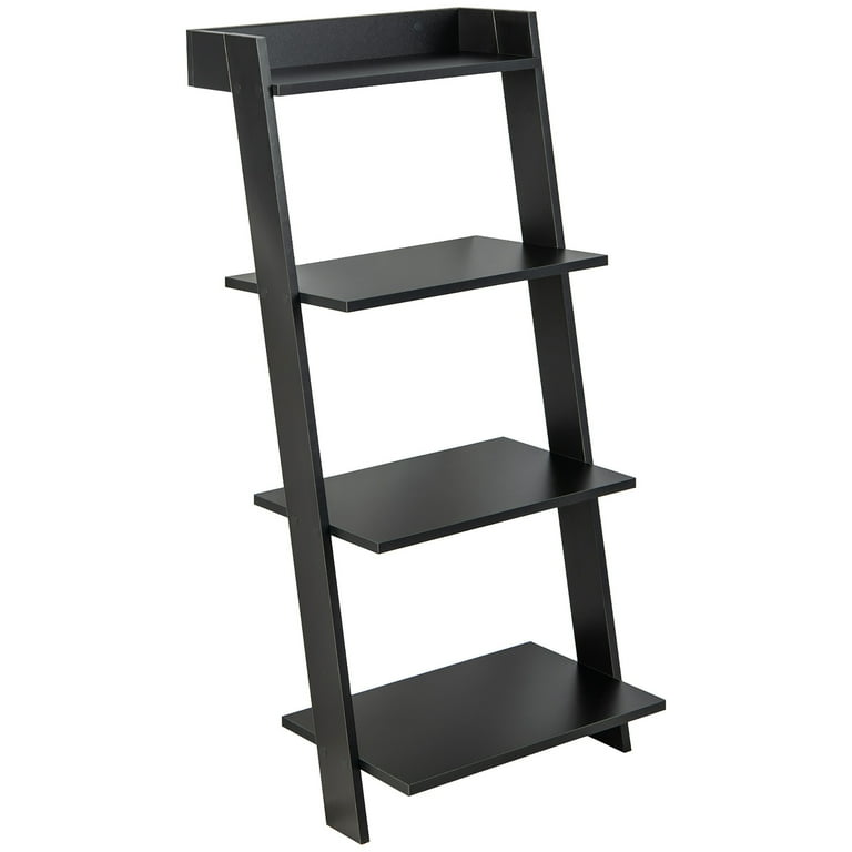 Costway 4 Tier Ladder Shelf Leaning Bookshelf withAnti falling Baffle Wood Bookcase Black Walmart