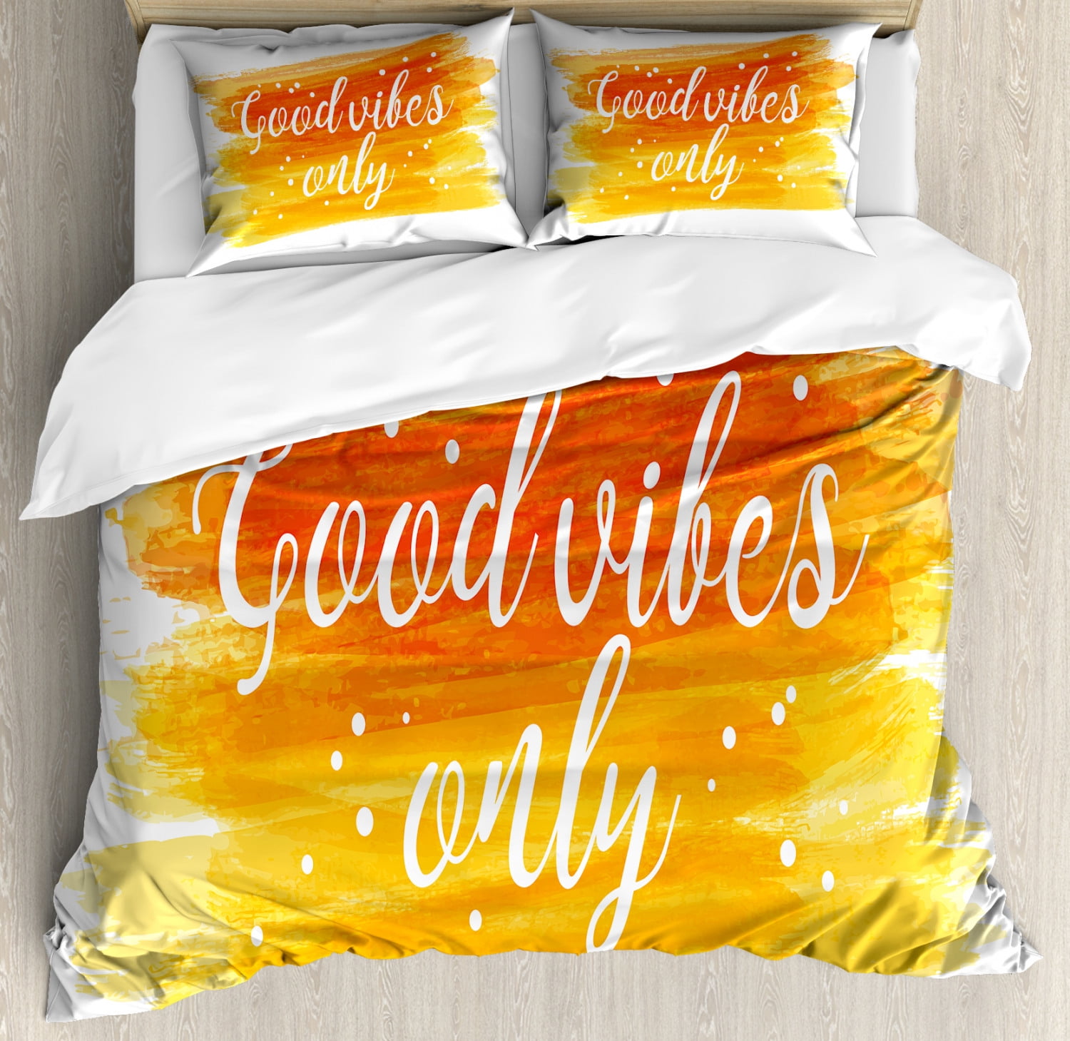 Good Vibes Duvet Cover Set King Size, Watercolor Art Modern Calligraphy ...