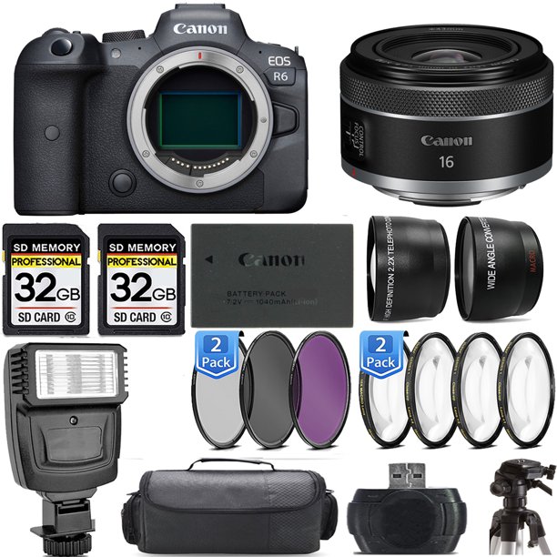 Canon EOS R6 Mirrorless Camera +16mm f/2.8 STM Lens +Flash- Kit ...
