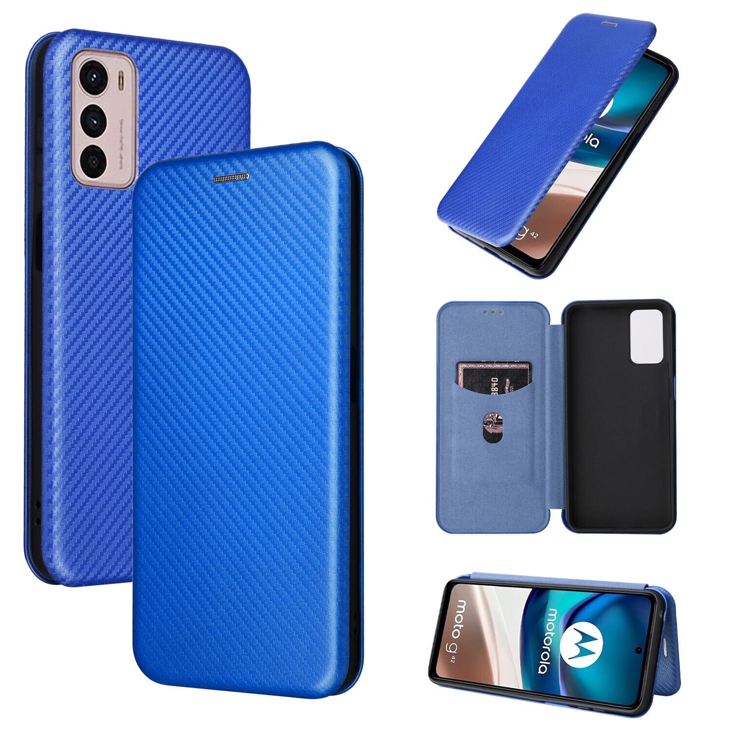 Case for Motorola Moto G42 Magnetic Carbon Fiber Leather Folio Flip ...