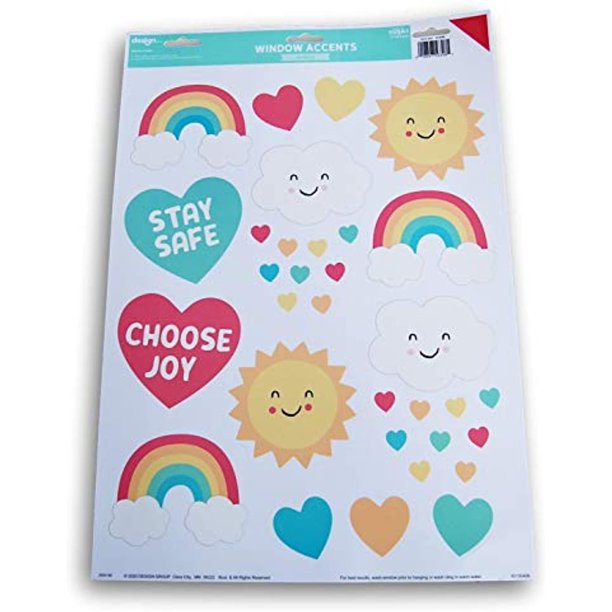 Rainbows Hearts Sun Clouds Window Cling Set - Motivational ...
