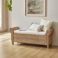 56" Boho Rattan Storage Bench Flip-Top Upholstered Bed Foot Stool Roll ...