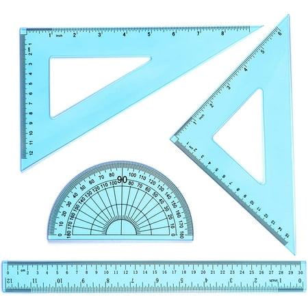 HTWW 12 Inch Math Geometry Tool Plastic Ruler Set Includes Straight ...