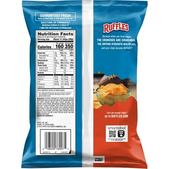 Ruffles Cheddar Sour Cream Snack Chips 10 Count Multipack Crunchy on ...