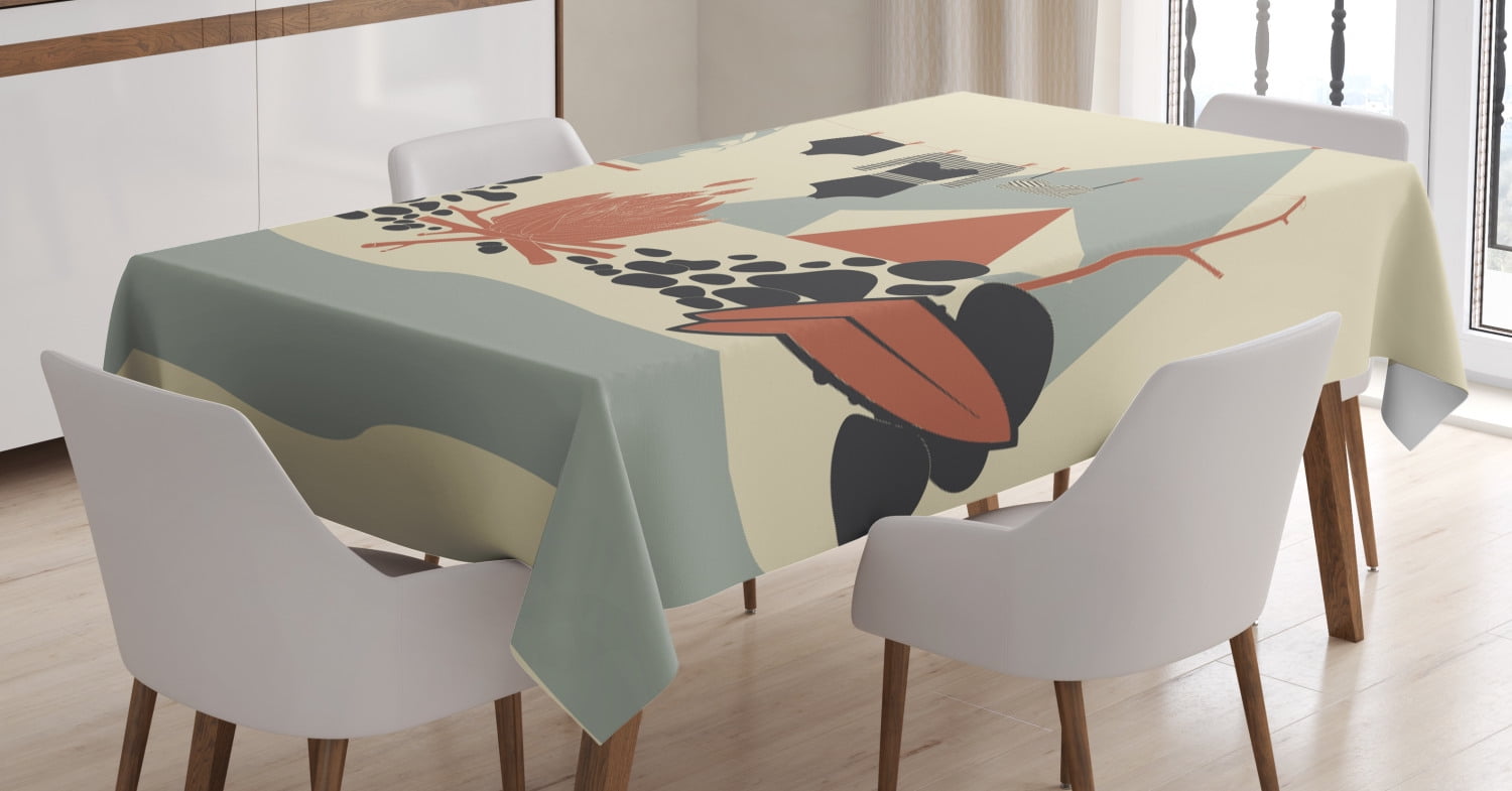 Camper Tablecloth, Tent Fire and Hippie Van in Wilderness Exotic Beach ...