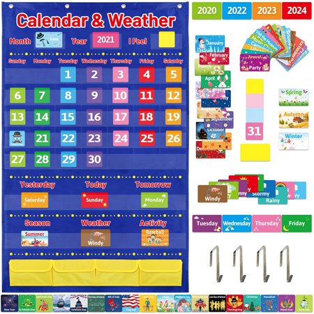 Calendar and Weather Pockets Chart with 112 Cards Home Classroom School ...