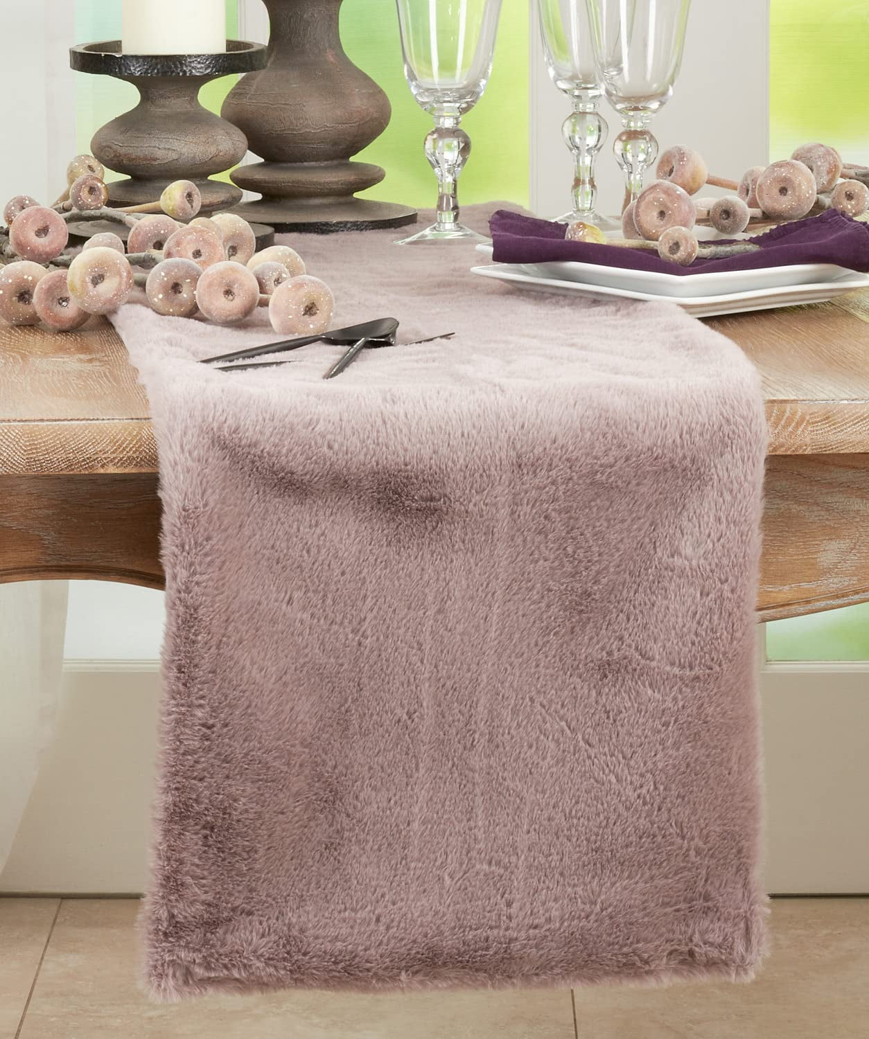 Fennco Styles Modern Solid Faux Rabbit Fur Table Runner 14" W x 72" L ...